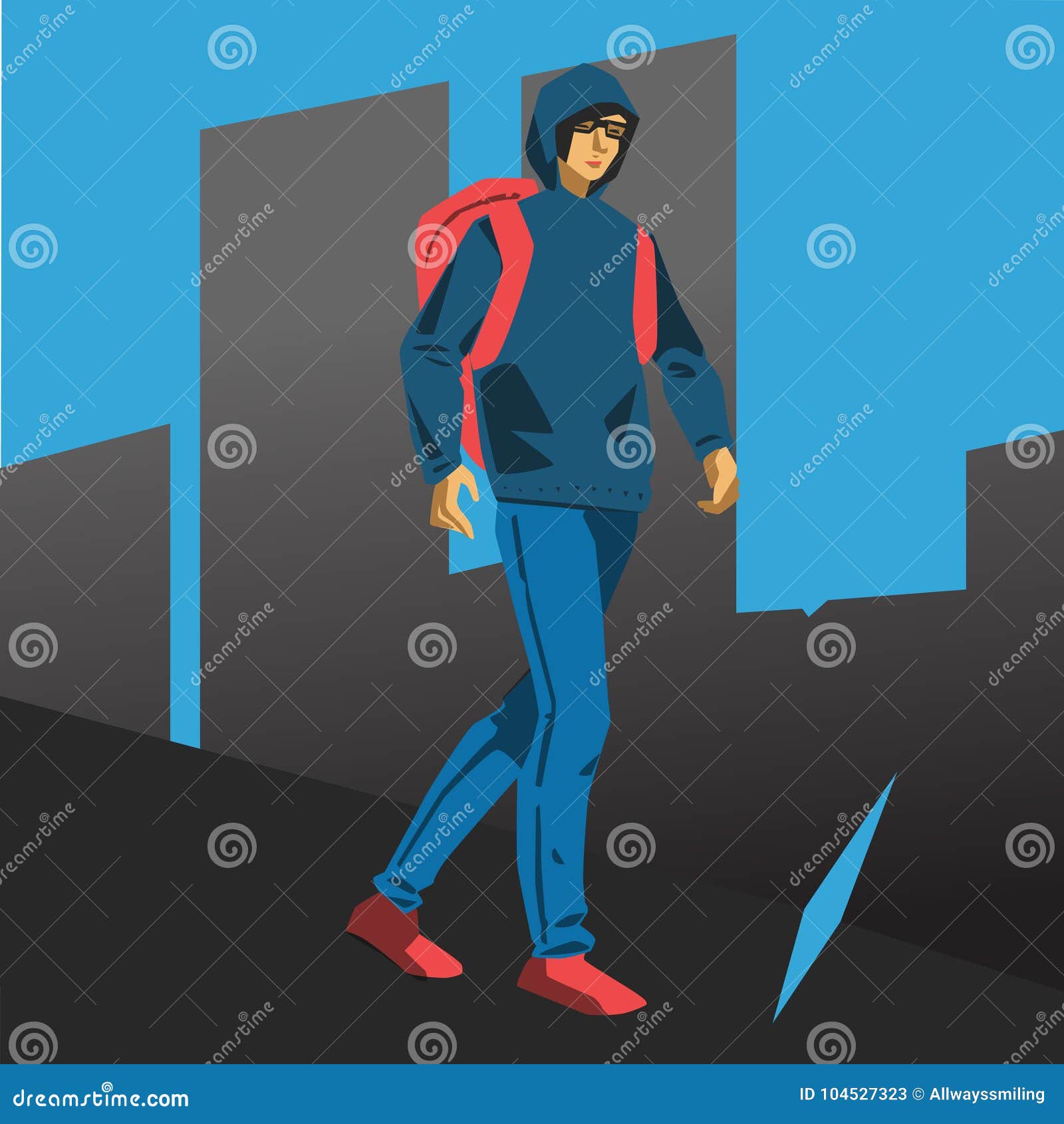 Hacker Student Walking Vector Illustration Stock Vector - Illustration ...
