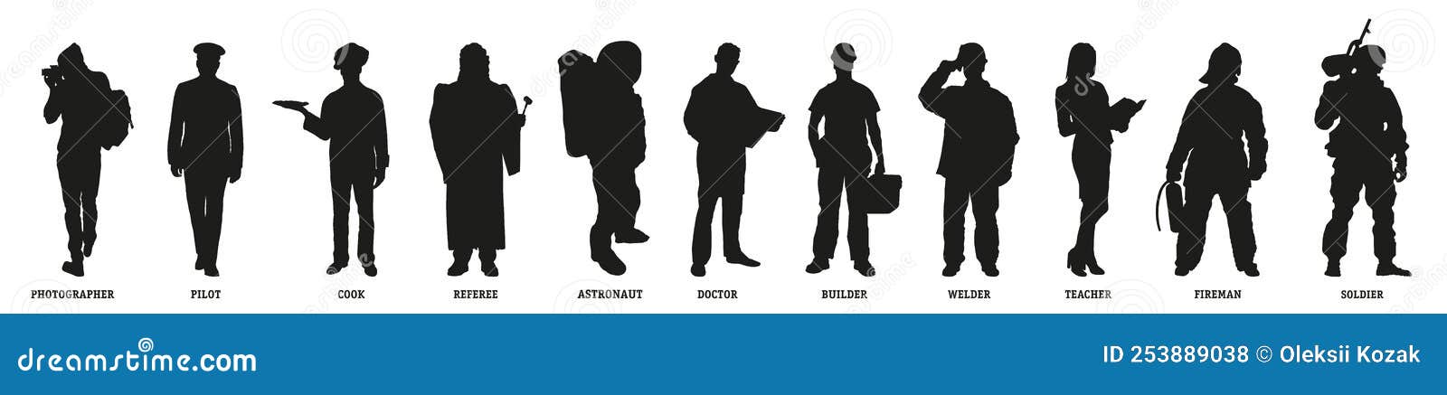 Silhouettes of Various Professions in Black Stock Vector - Illustration ...