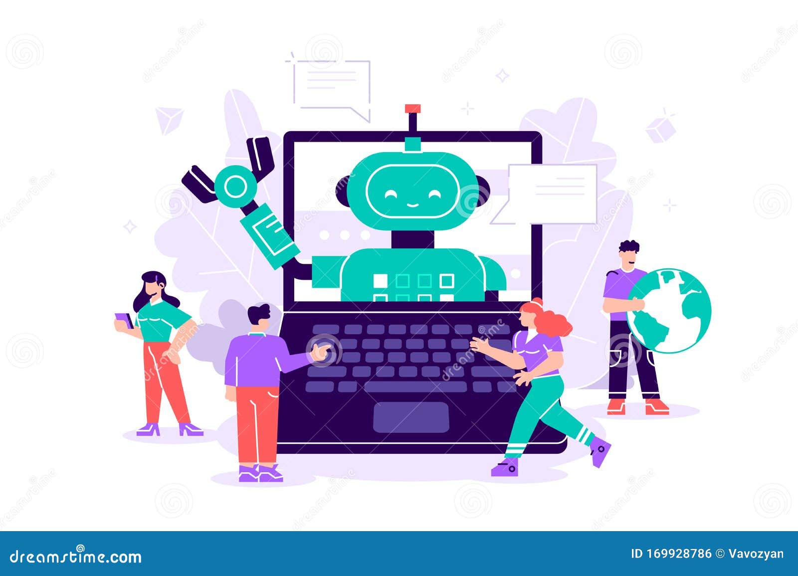 Talking To a Chatbot Online Stock Vector - Illustration of help, cute ...