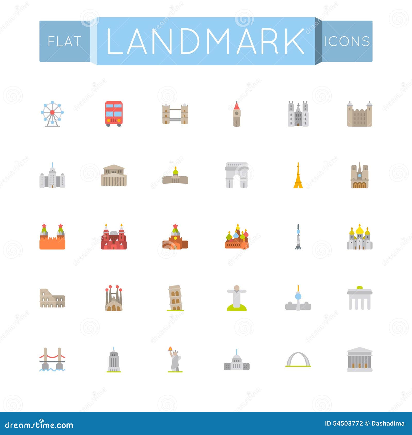 Vector Flat Landmark Icons stock vector. Illustration of flat - 54503772