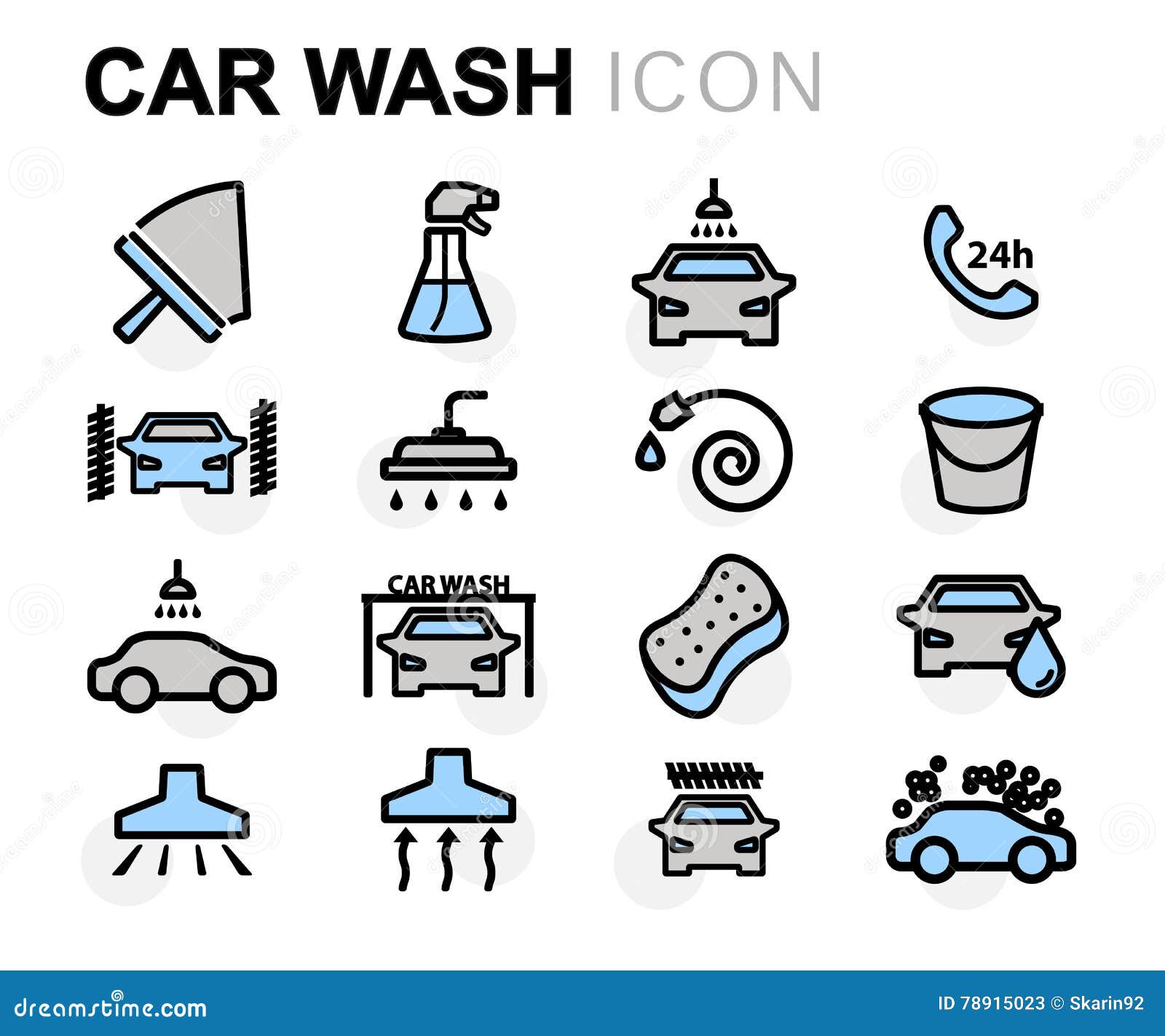 Vector Flat Line Car Wash Icons Set Stock Illustration - Illustration ...