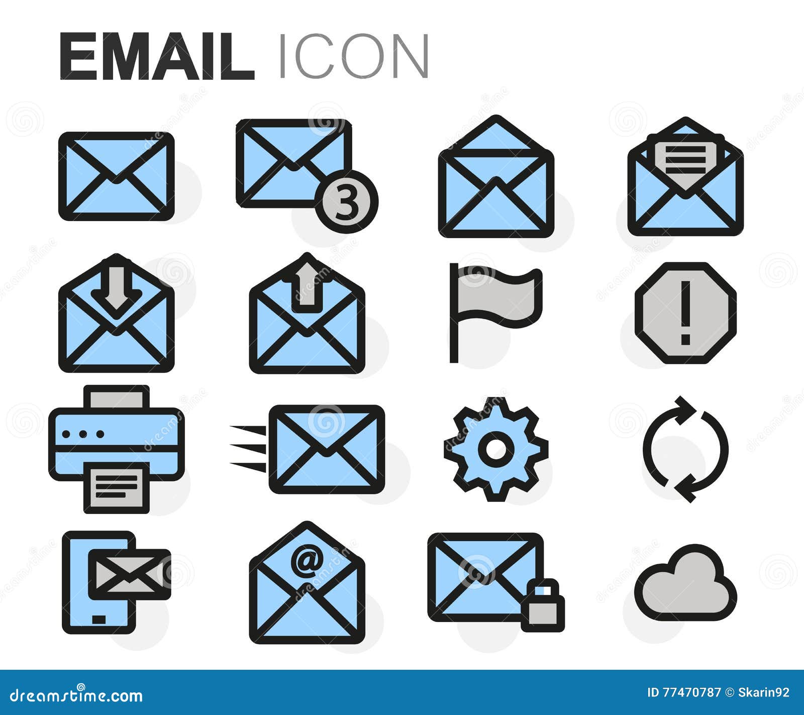 Vector Flat Line Email Icons Set Stock Illustration - Illustration of ...