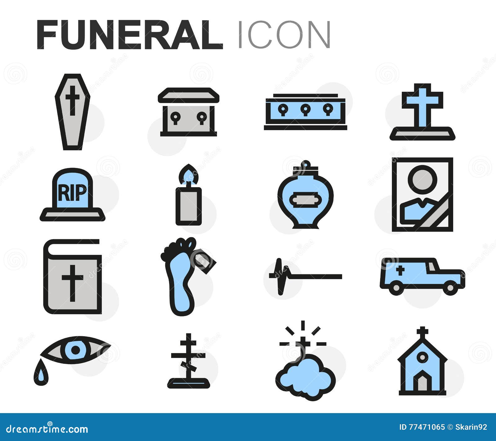 Vector Flat Line Funeral Icons Set Stock Illustration - Illustration of ...