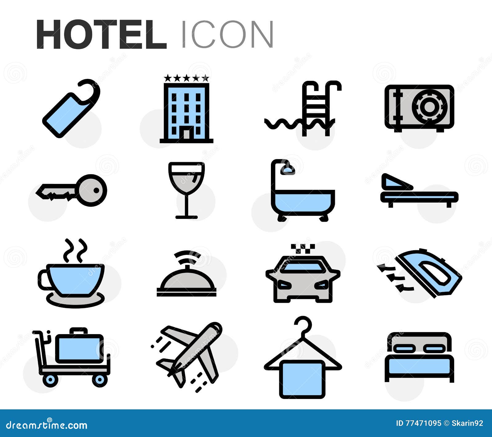 25 Line Hotel Services Icons. Color Block. Logo, Glyphs And Pictogram ...