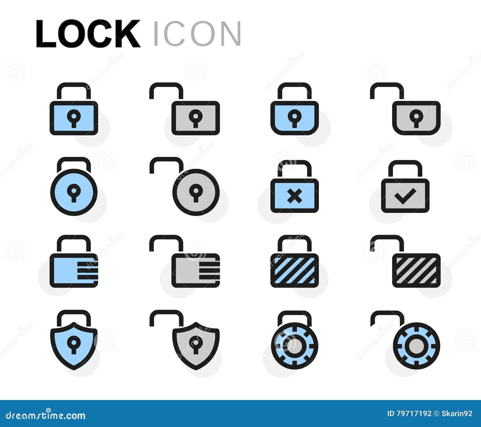 Vector Flat Line Locks Icons Set Stock Illustration - Illustration of ...