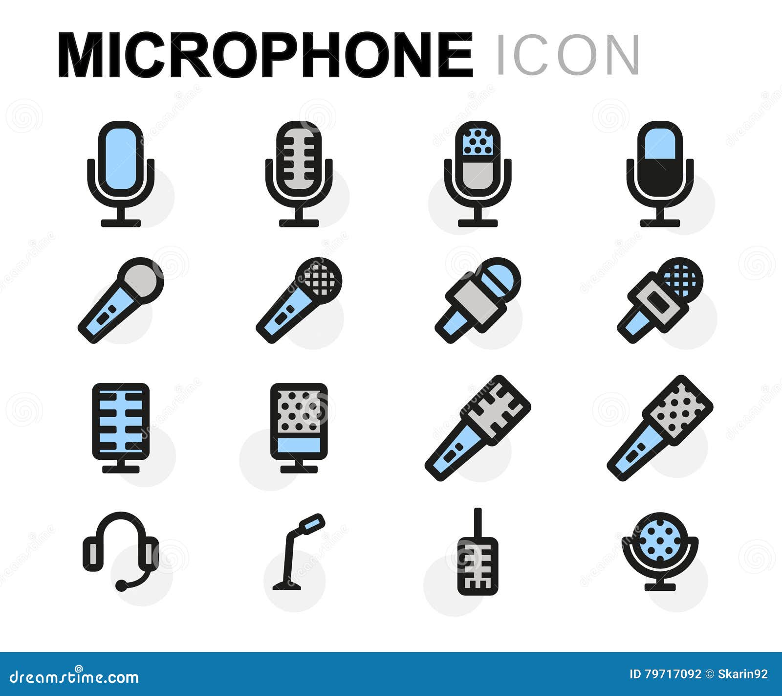 Vector Flat Line Microphone Icons Set Stock Illustration - Illustration ...