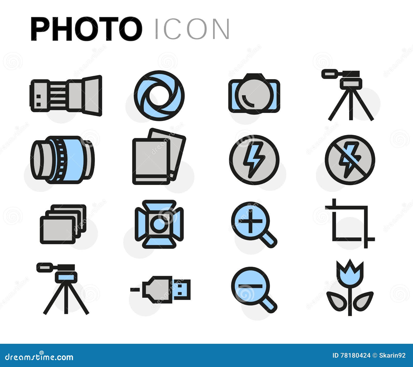 Vector Flat Line Photo Icons Set Stock Illustration - Illustration of ...