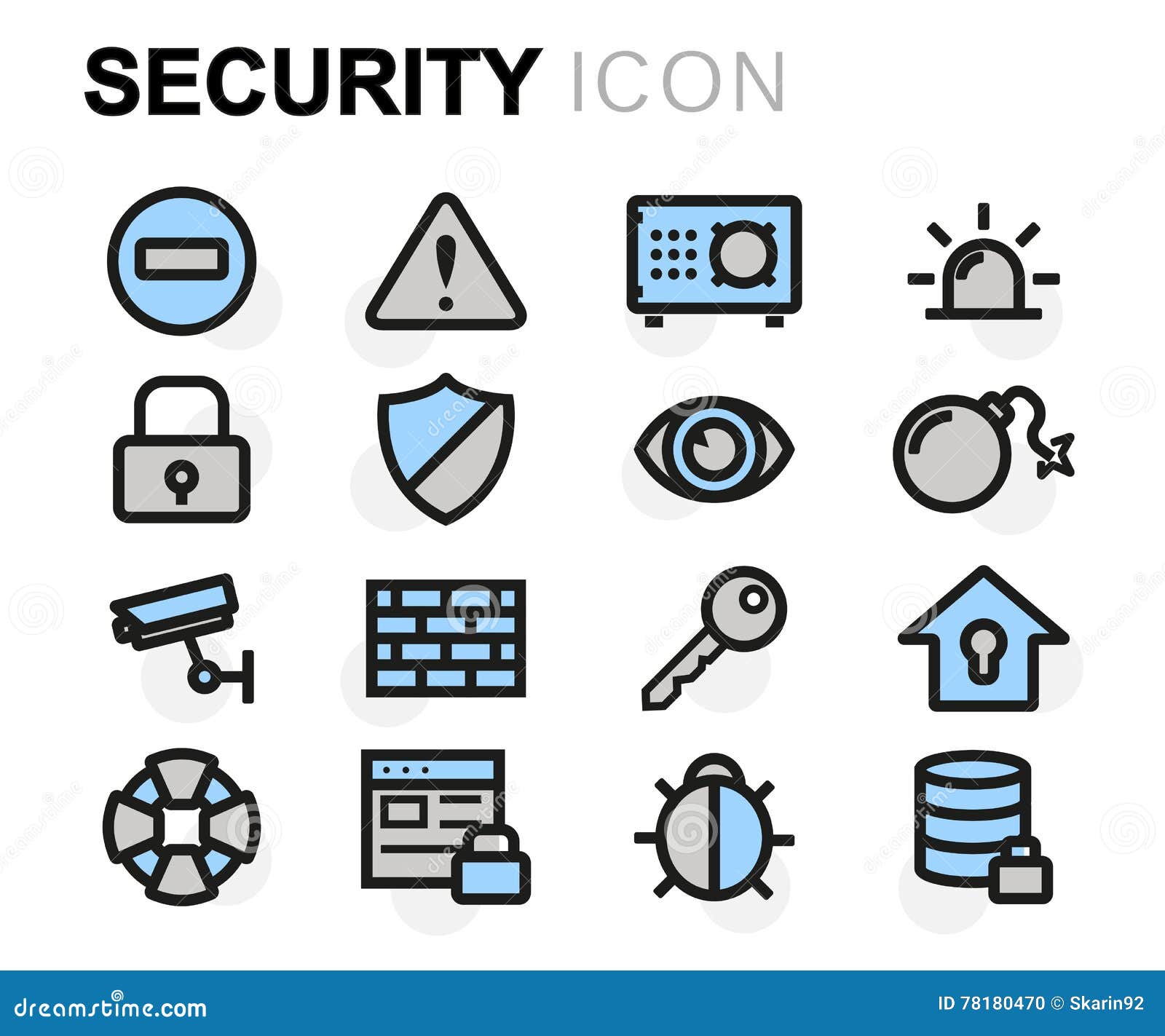Vector Flat Line Security Icons Set Stock Illustration - Illustration ...