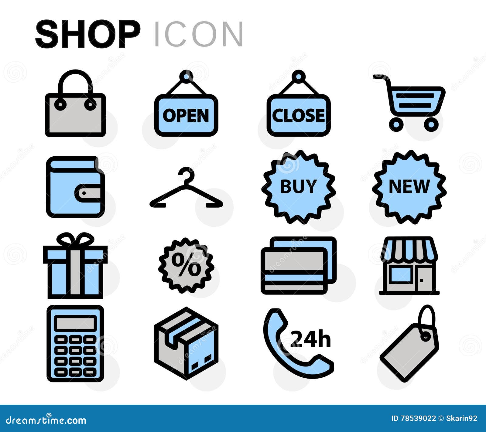 Vector Flat Line Shop Icons Set Stock Illustration - Illustration of ...