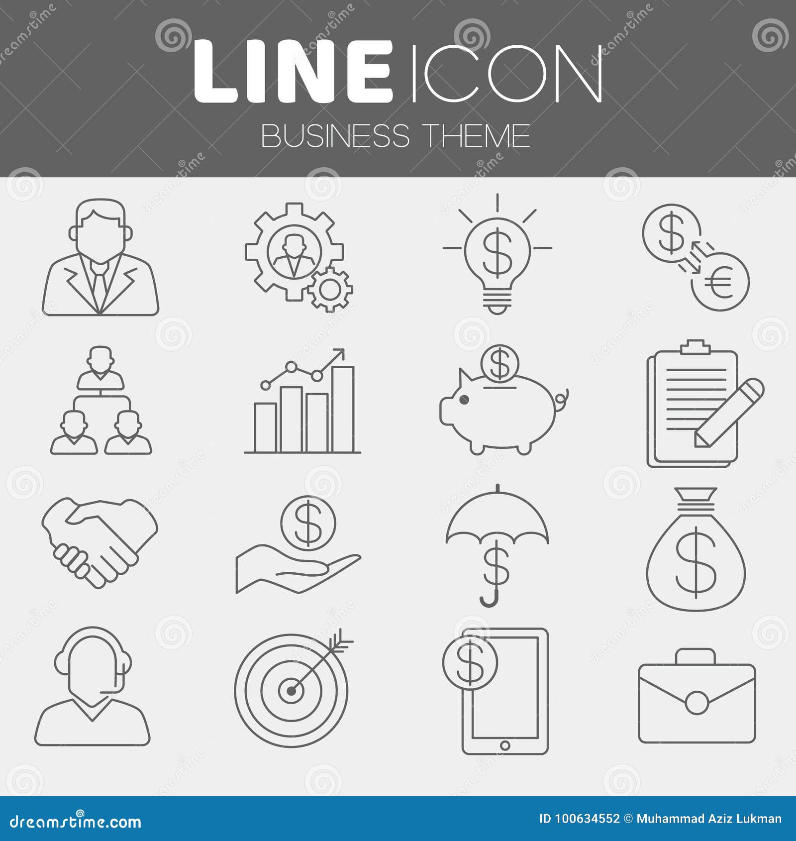 Vector Flat Line Style Business Icon Set Stock Vector - Illustration of ...