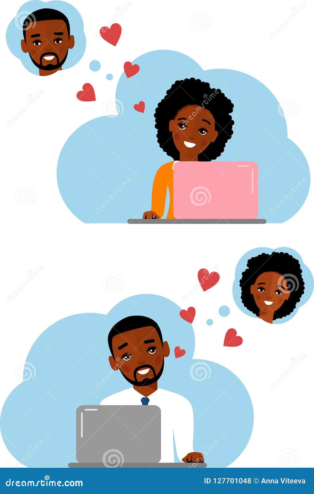 Vector Flat Lover Concept on the Computer Screen Sent a Message of Love ...