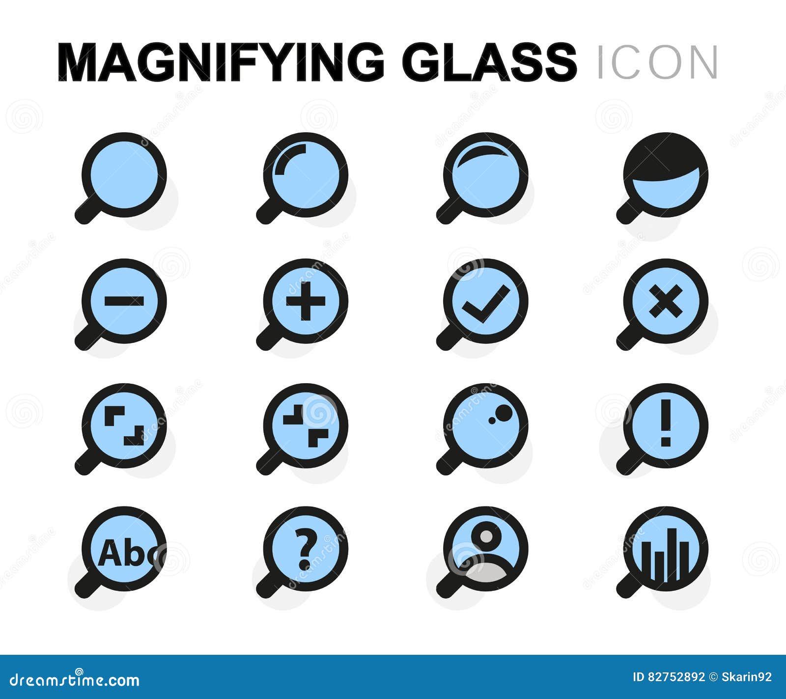 Vector Flat Magnifying Glass Icons Set Stock Vector - Illustration of ...