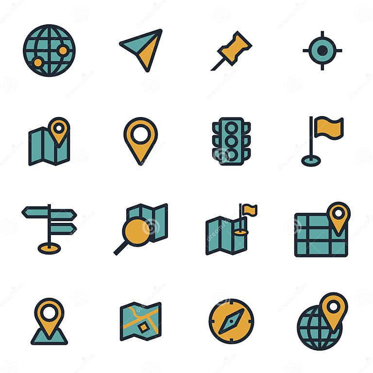 Vector flat map icons set stock illustration. Illustration of marker ...