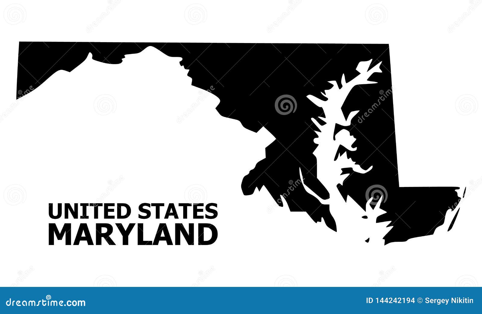 Maryland State Outline Administrative And Political Vector Map In Black ...