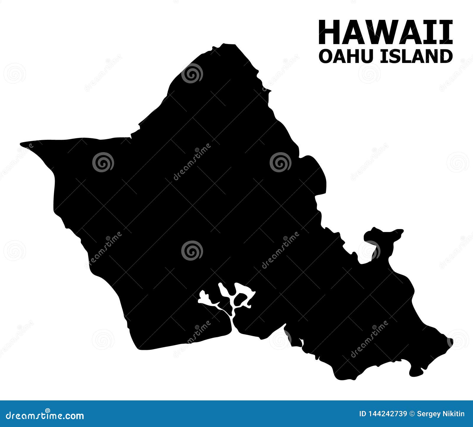 Vector Flat Map of Oahu Island with Caption Stock Vector - Illustration ...