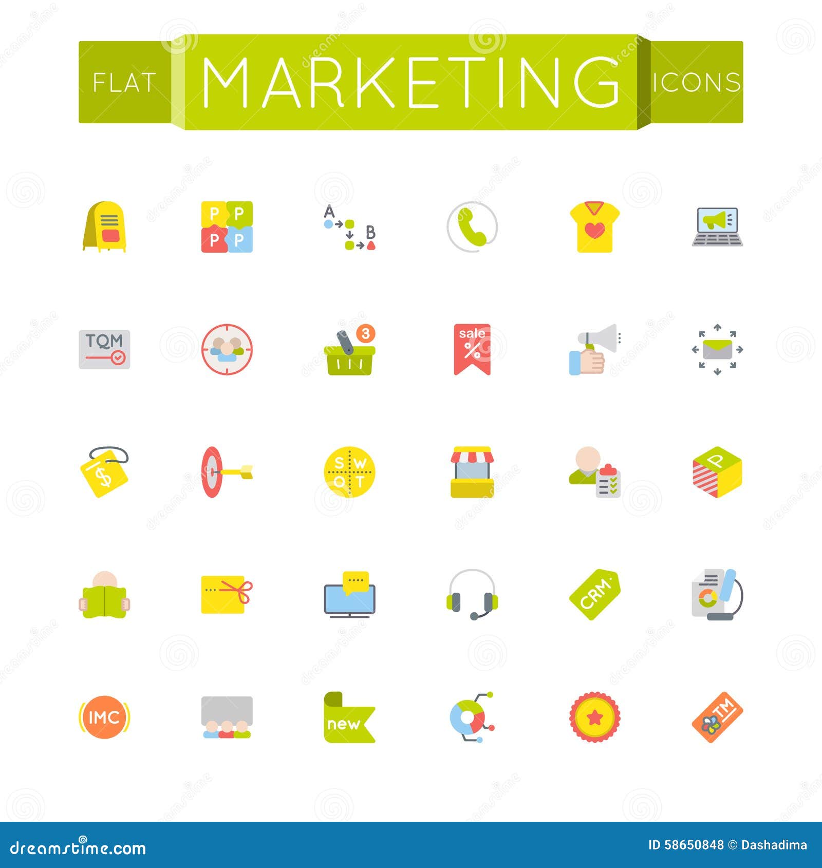 Vector Flat Marketing Icons Stock Vector - Illustration of label, flat ...