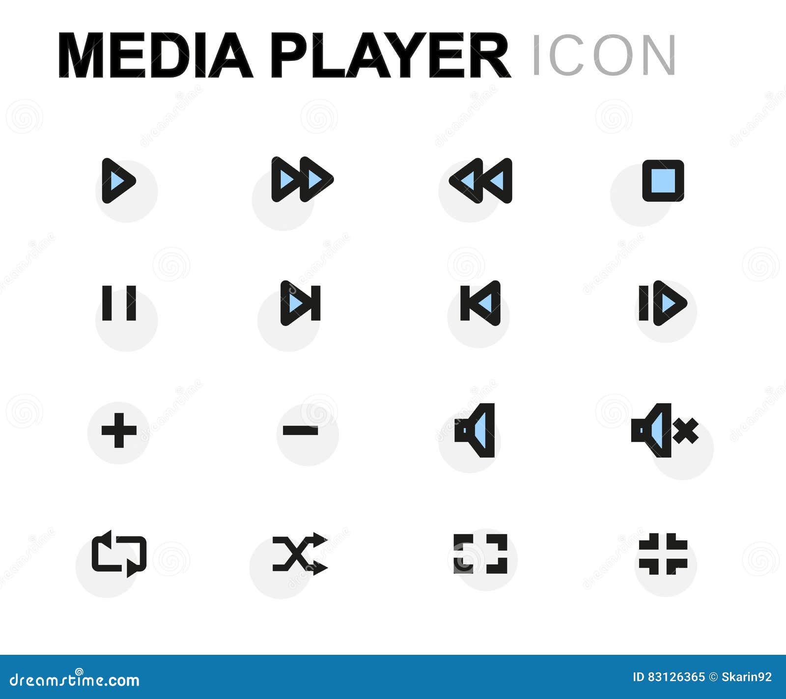 Vector Flat Media Player Icons Set Stock Illustration - Illustration of ...