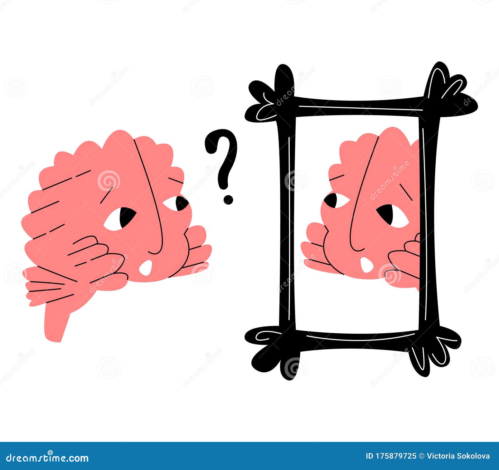 Vector Flat Metaphor Abstract Brain that Looks at Its Reflection in ...