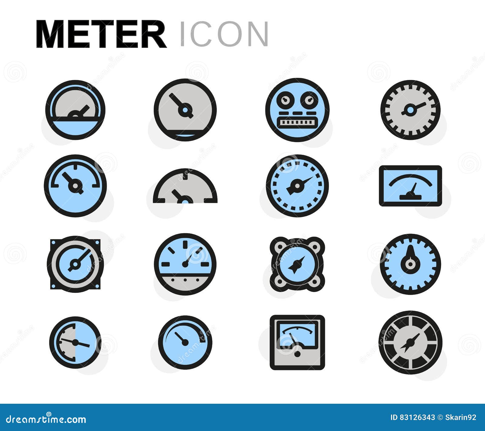 Vector Flat Meter Icons Set Stock Illustration - Illustration of ...