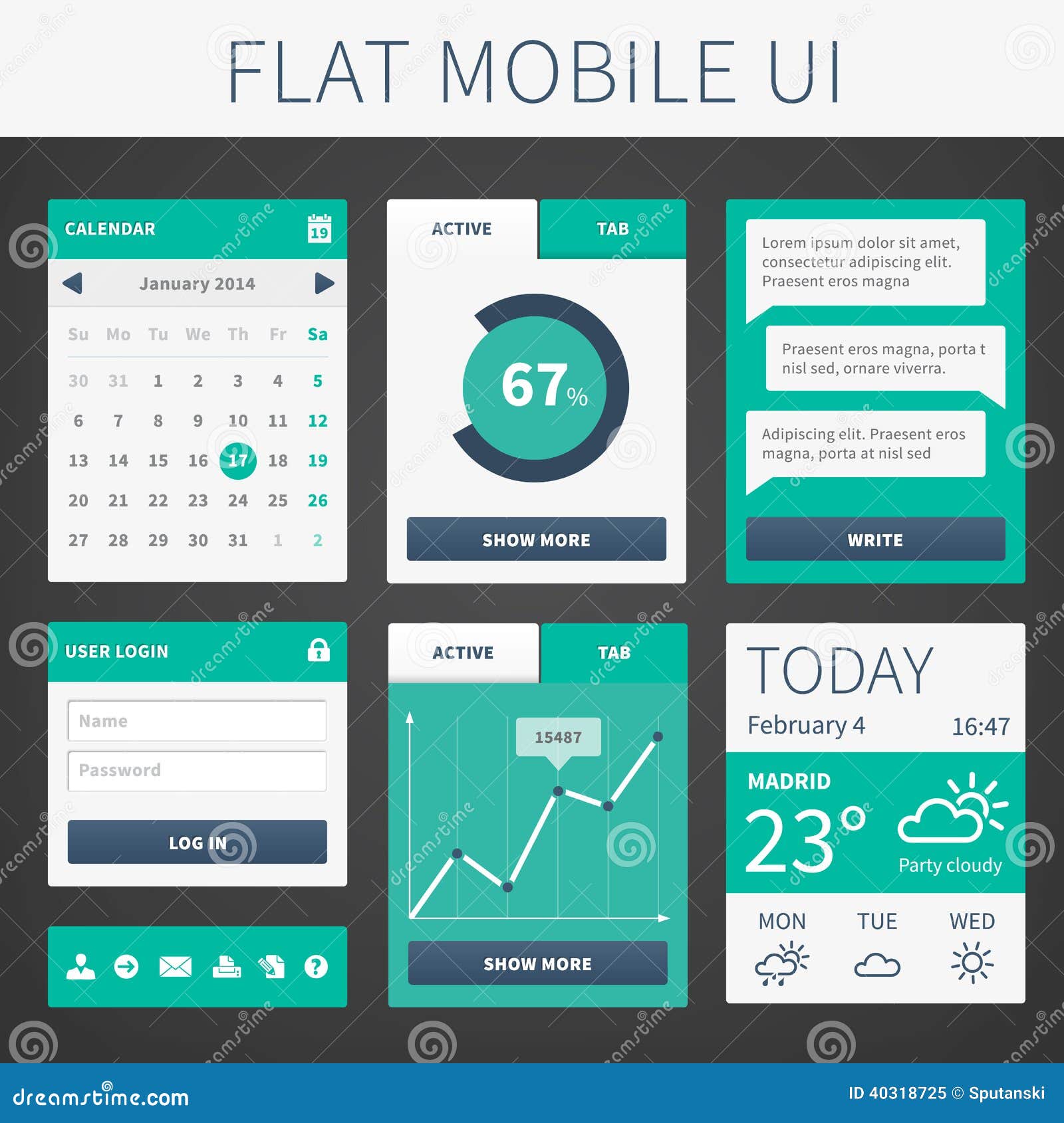 Vector Flat Mobile Web UI Interface Stock Vector - Illustration of ...