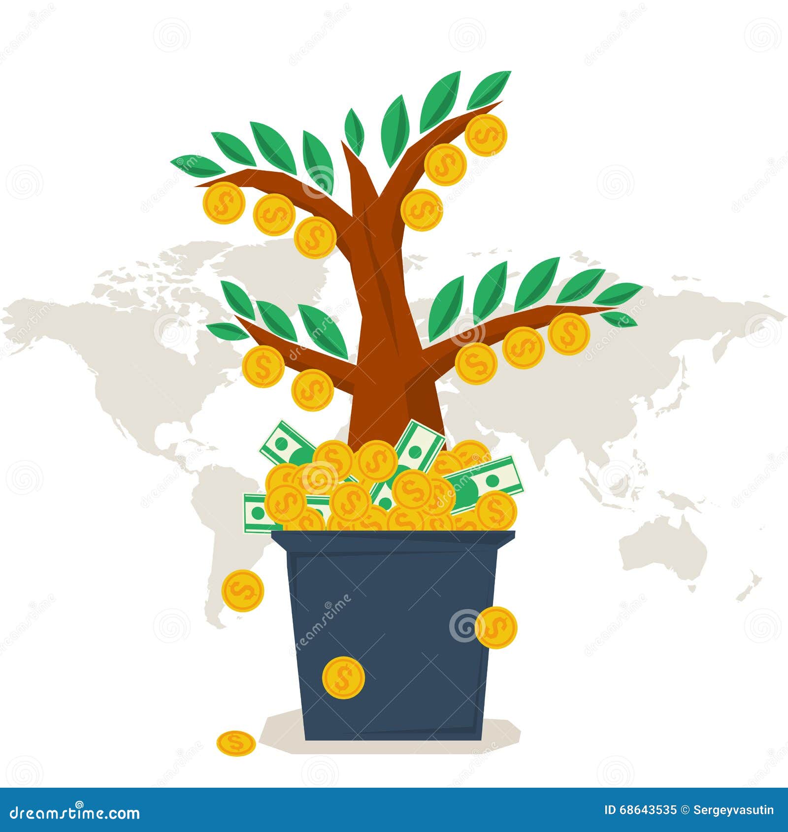 Vector flat money tree stock vector. Illustration of financial - 68643535