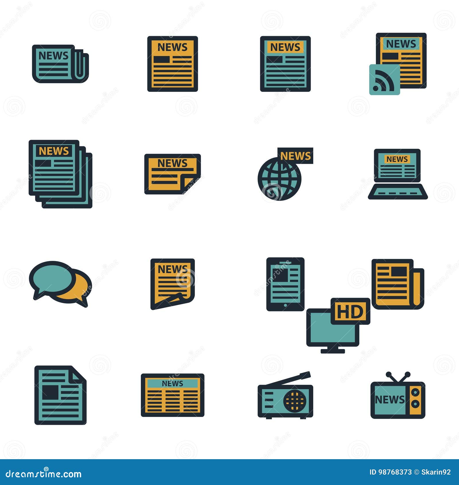 Vector flat news icons set stock illustration. Illustration of speech ...