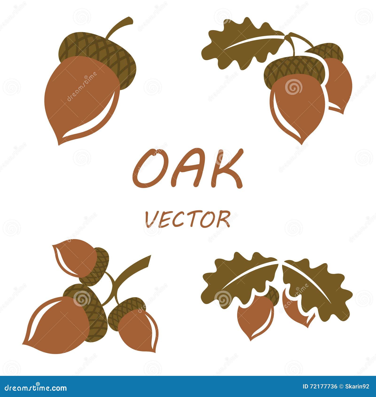 Vector flat oak icons set stock illustration. Illustration of season ...