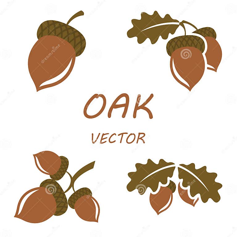 Vector flat oak icons set stock illustration. Illustration of season ...