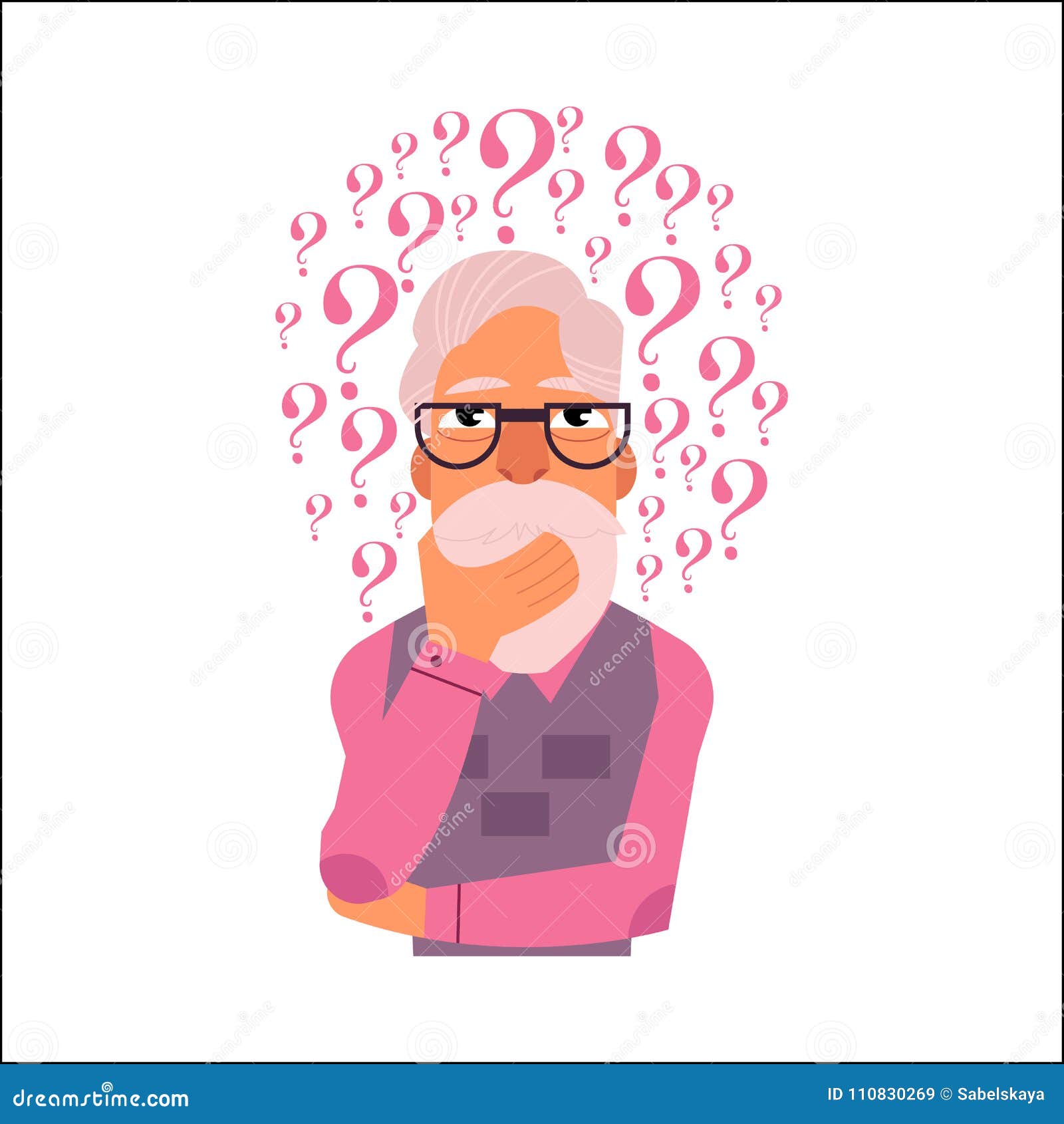 Vector Flat Old Elderly Man Thinking Portrait Stock Vector ...