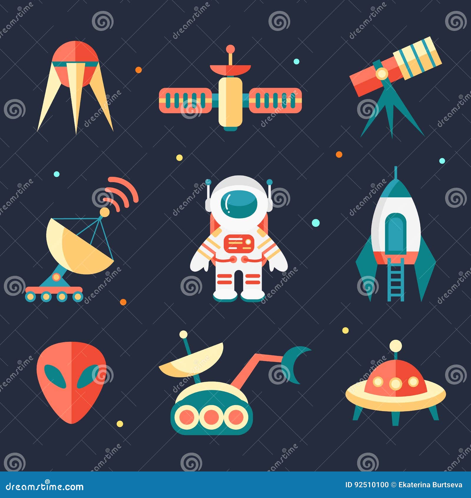 Vector Flat Outer Space Elements Stock Vector - Illustration of cosmic, alien: 92510100