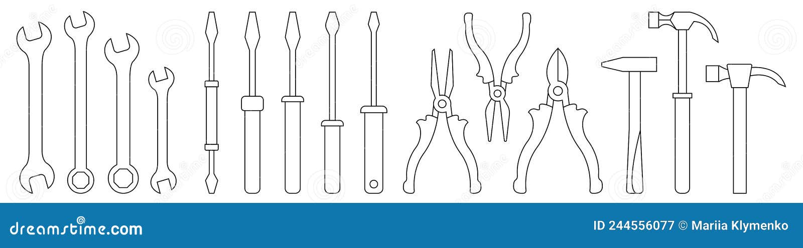 Vector Flat Outline Image of a Set of Different Hand Tools Stock Vector ...