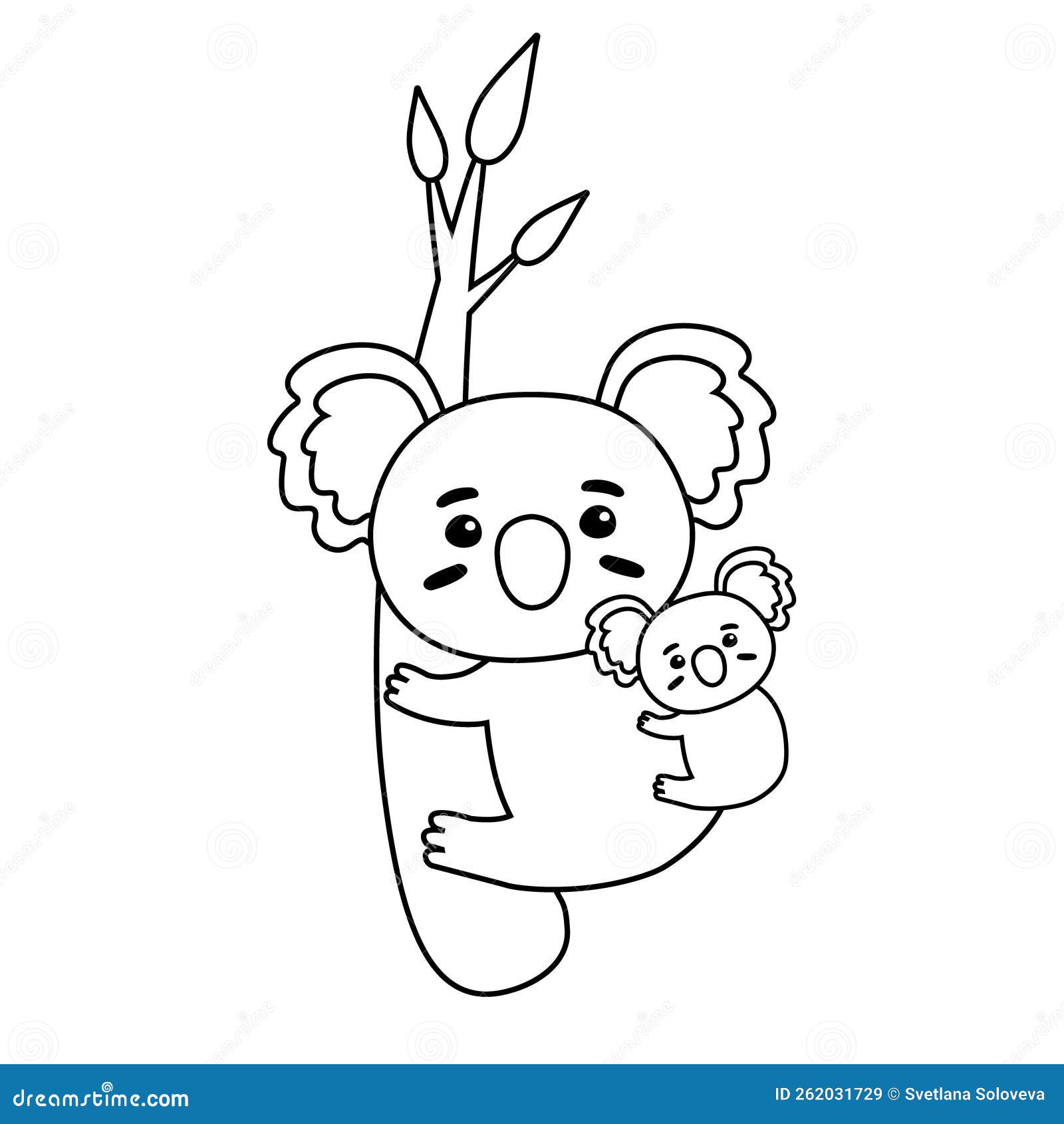 Vector Flat Outline Koala on Tree Branch Stock Vector - Illustration of ...