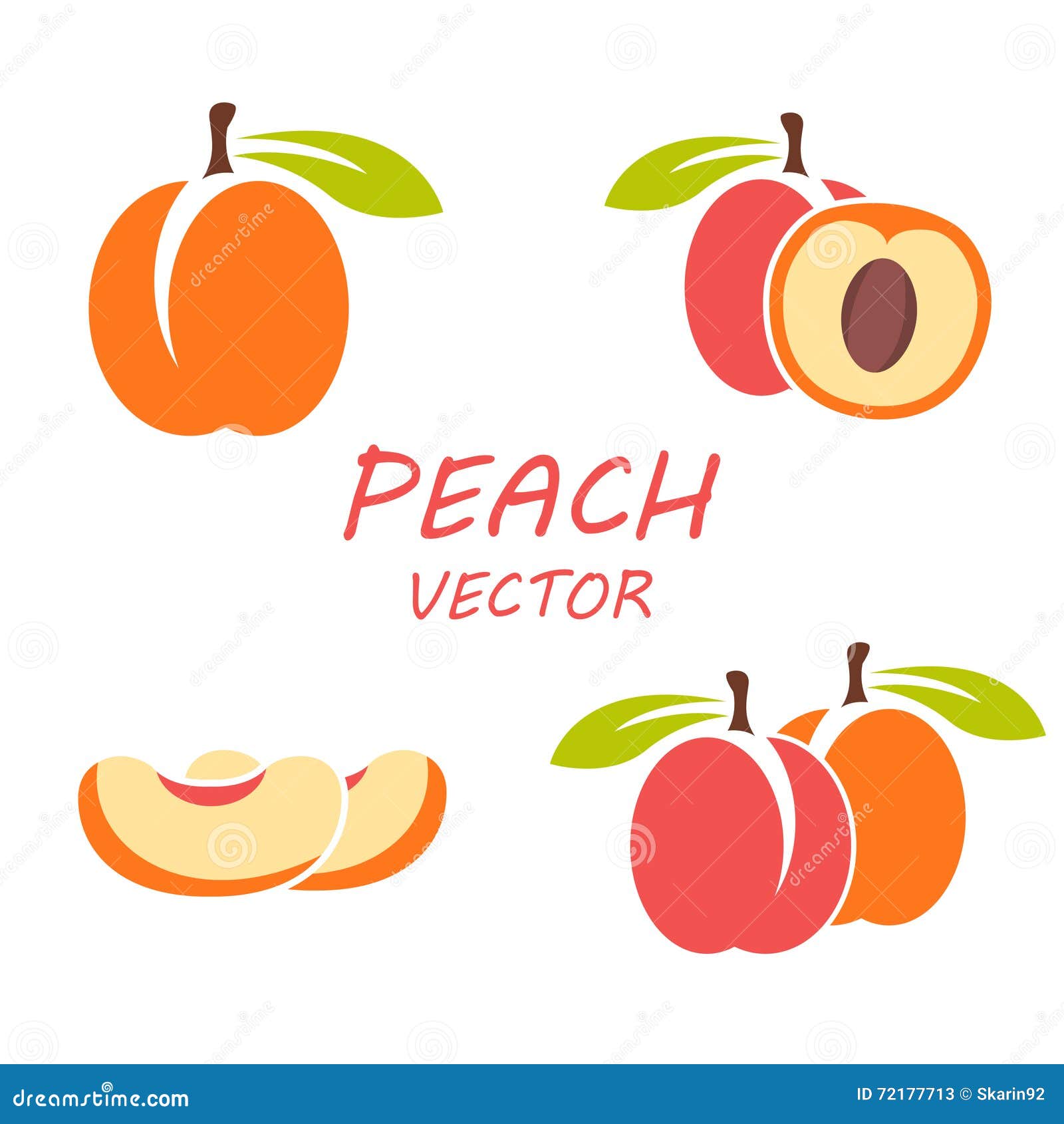 Vector Flat Peach Icons Set Stock Illustration - Illustration of ...