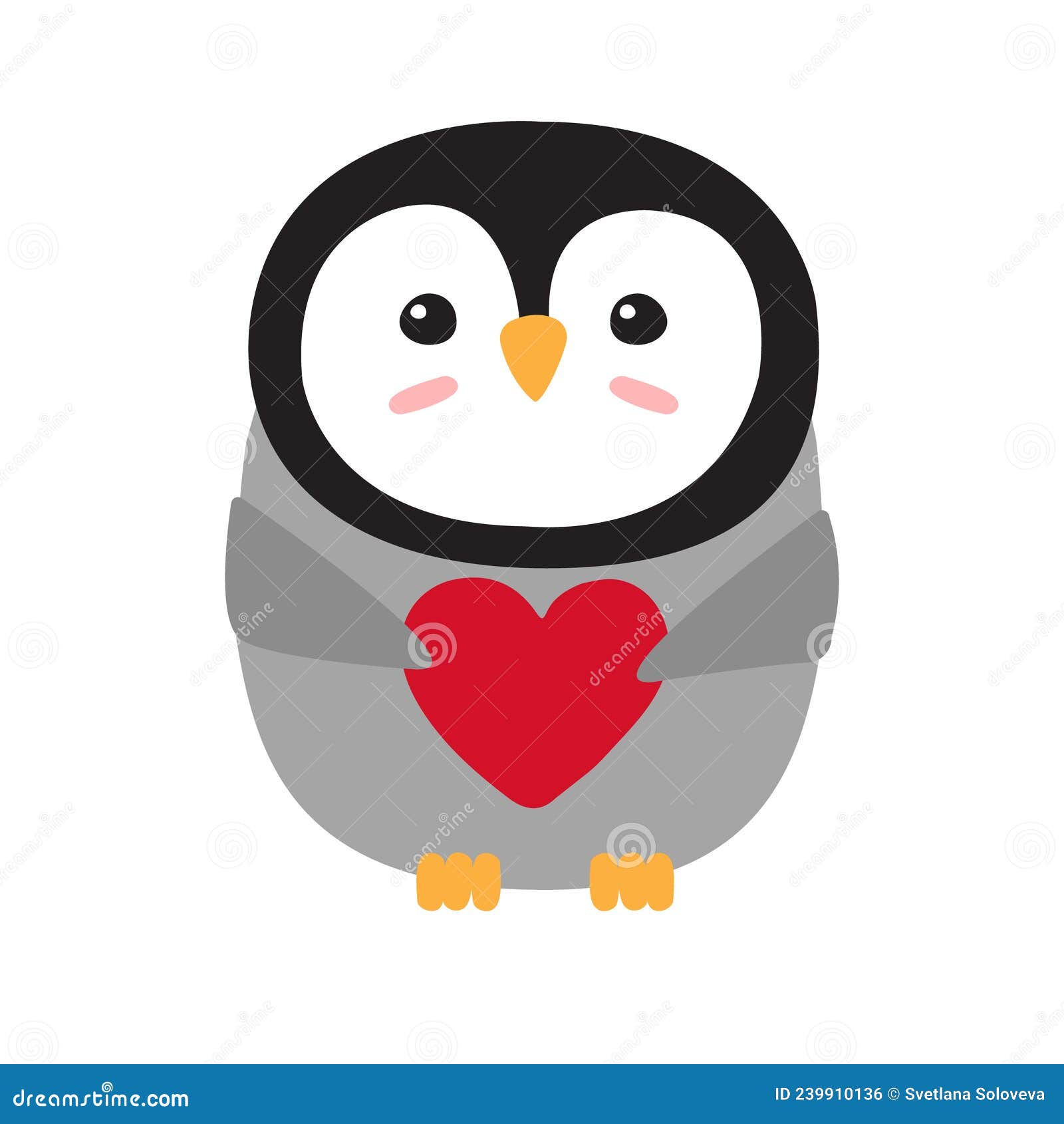 Vector Flat Penguin with Heart Stock Vector - Illustration of card ...