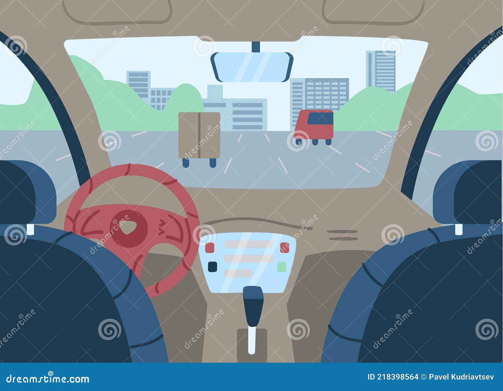 Vector Flat Poster with Car Interior, Vehicle Inside View, Empty Auto ...