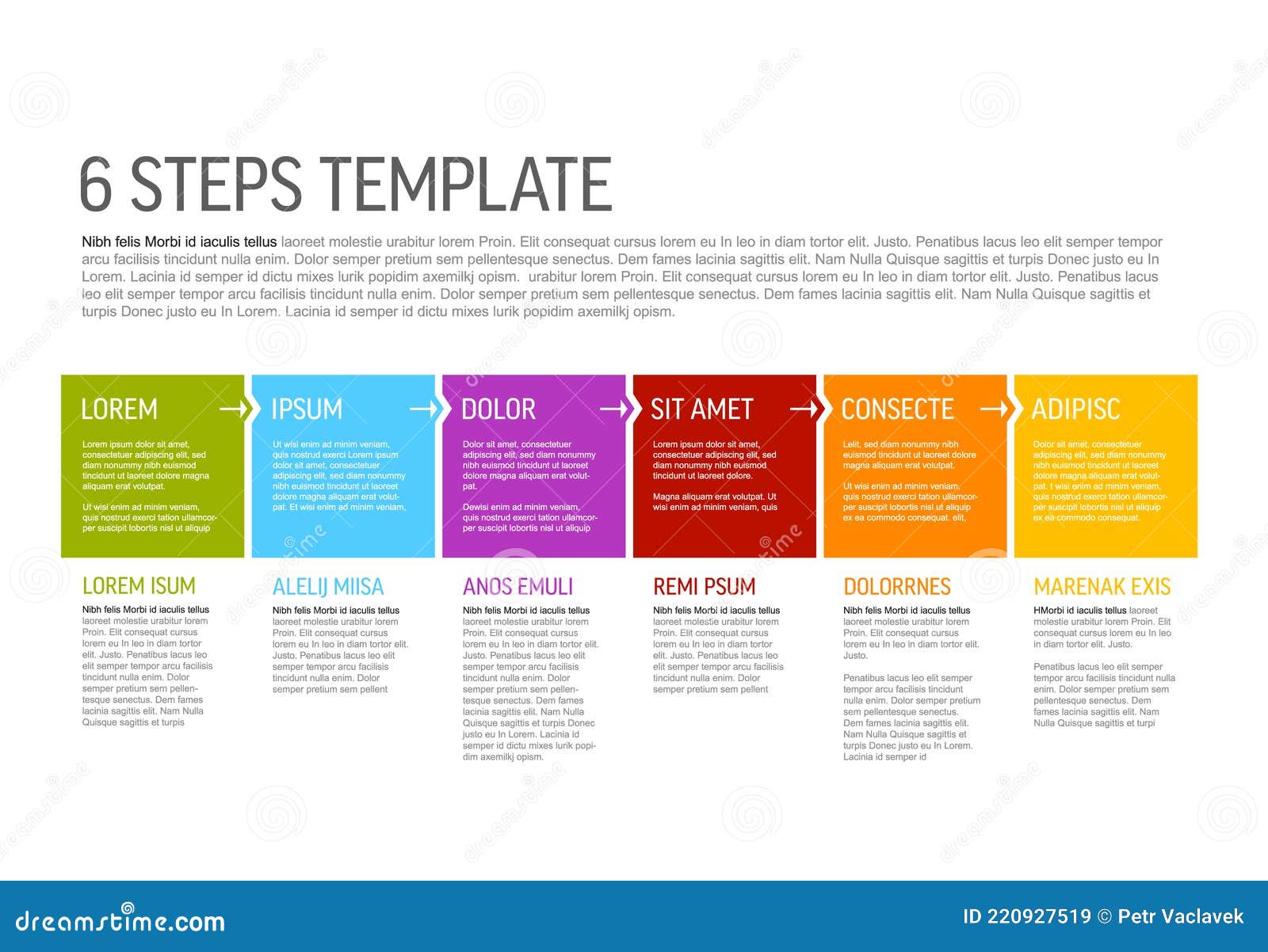 Vector Flat Progress Six Steps Template Stock Vector - Illustration of ...