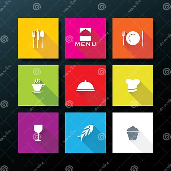 Vector Flat Restaurant Icon Set Stock Vector - Illustration of kitchen ...