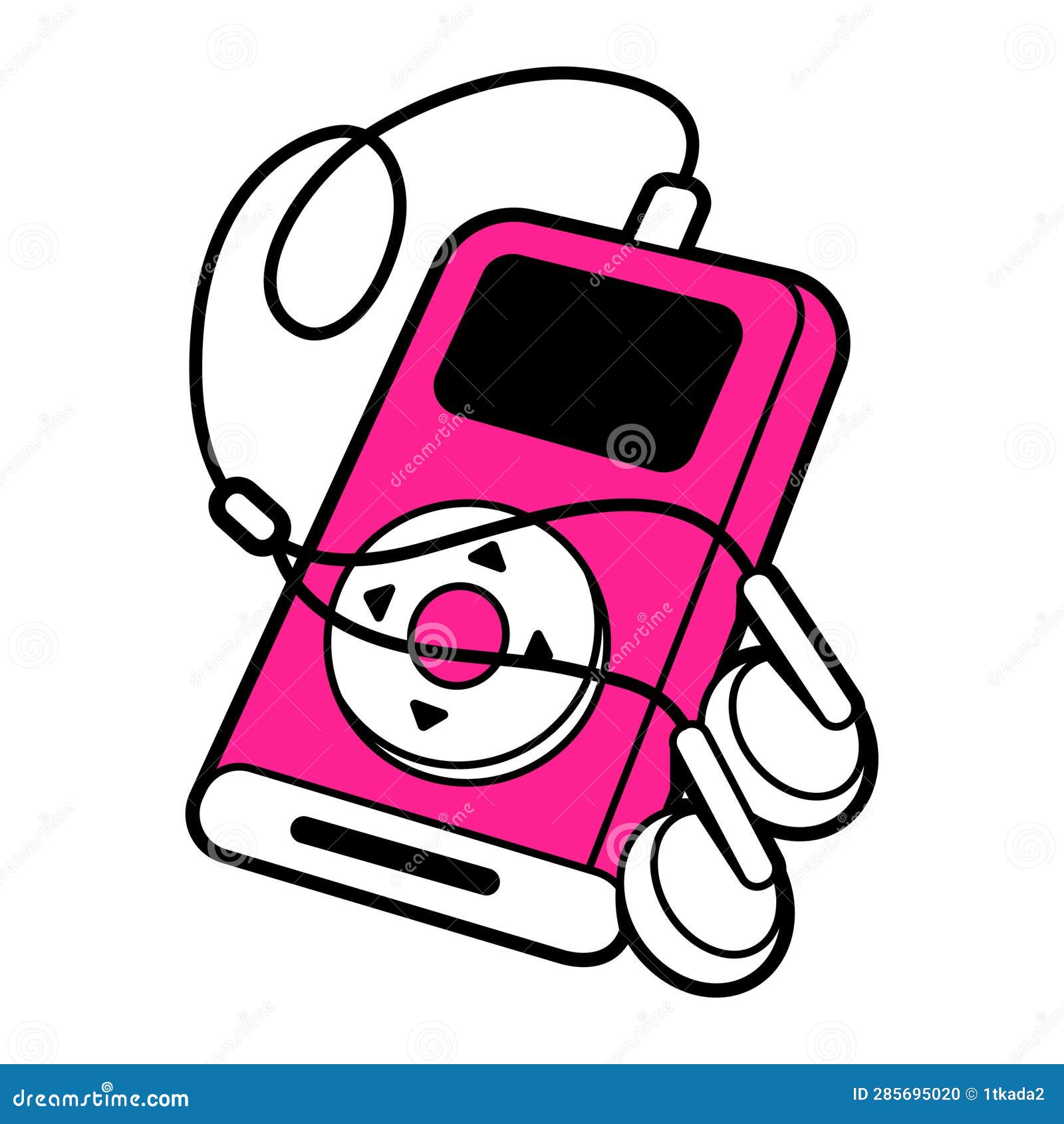 Vector Flat Retro Illustration of 00s Pink Audio Player with Headset ...