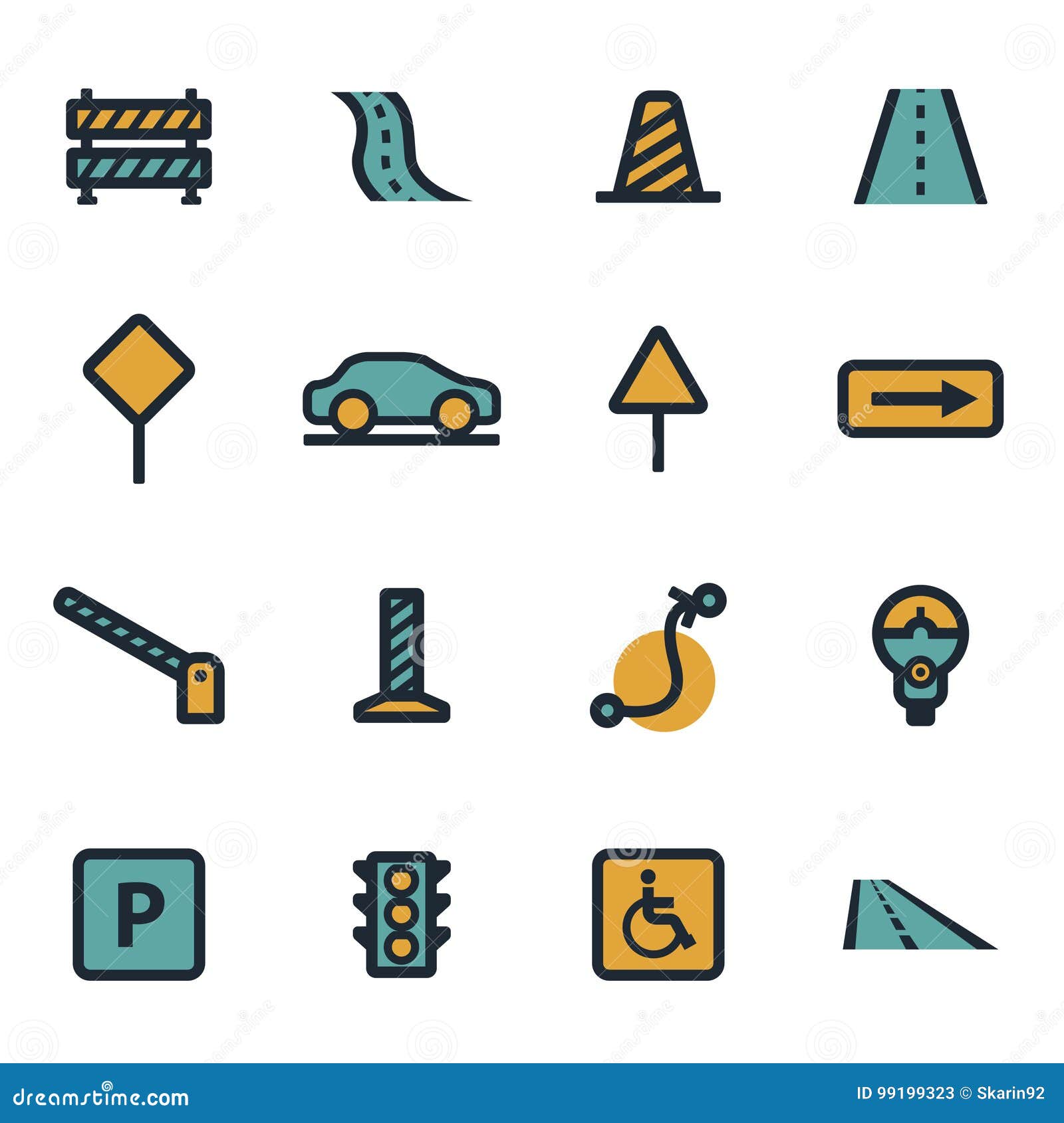 Vector flat road icons set stock illustration. Illustration of street ...