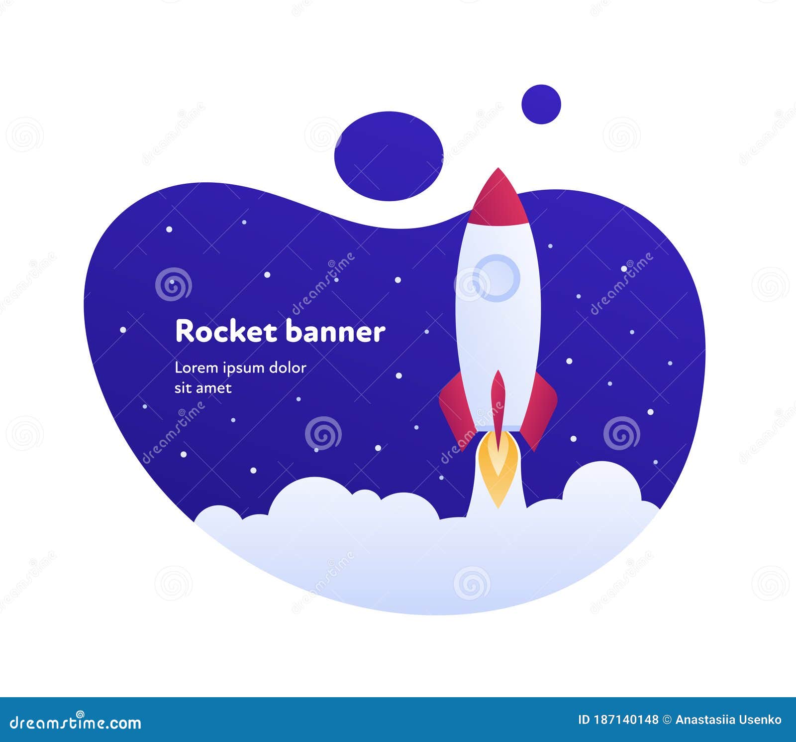 Vector Flat Rocket Banner Template Illustration. Flying Spaceship in ...