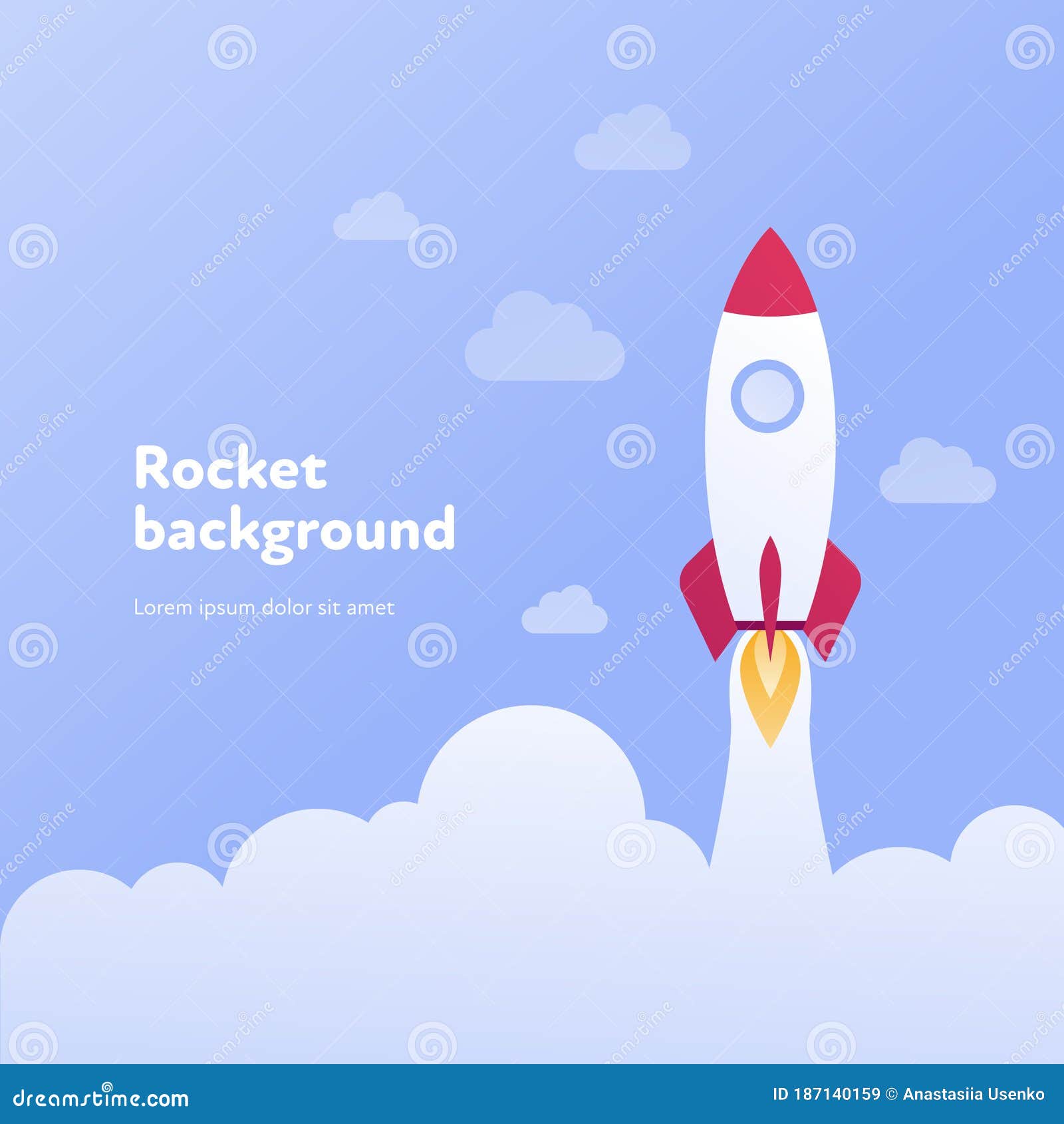 Vector Flat Rocket Banner Template Illustration. White and Red Fly ...