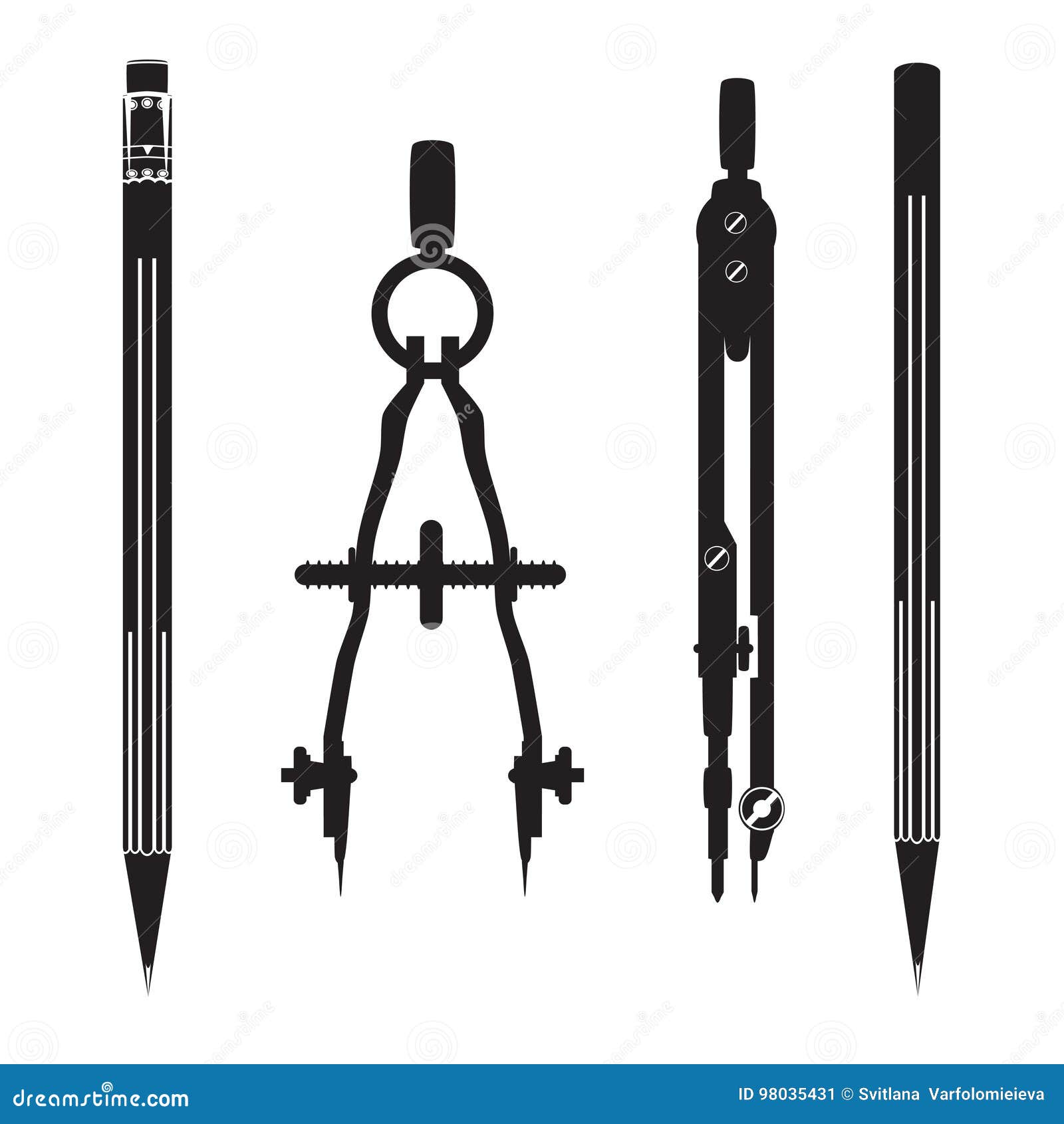 Vector Flat School Compass and Pencil Set Stock Vector - Illustration ...