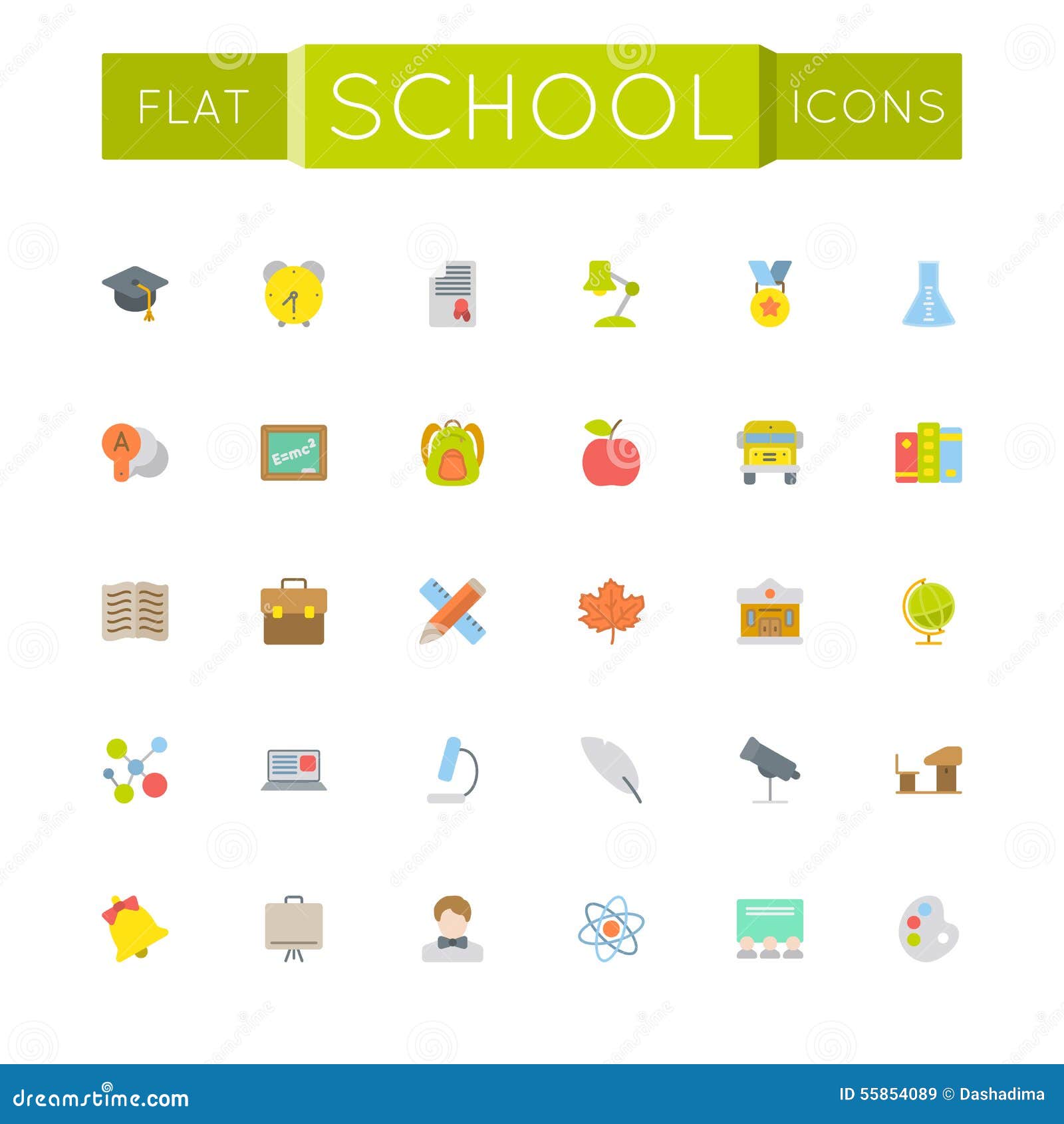 Vector Flat School Icons stock vector. Illustration of geography - 55854089
