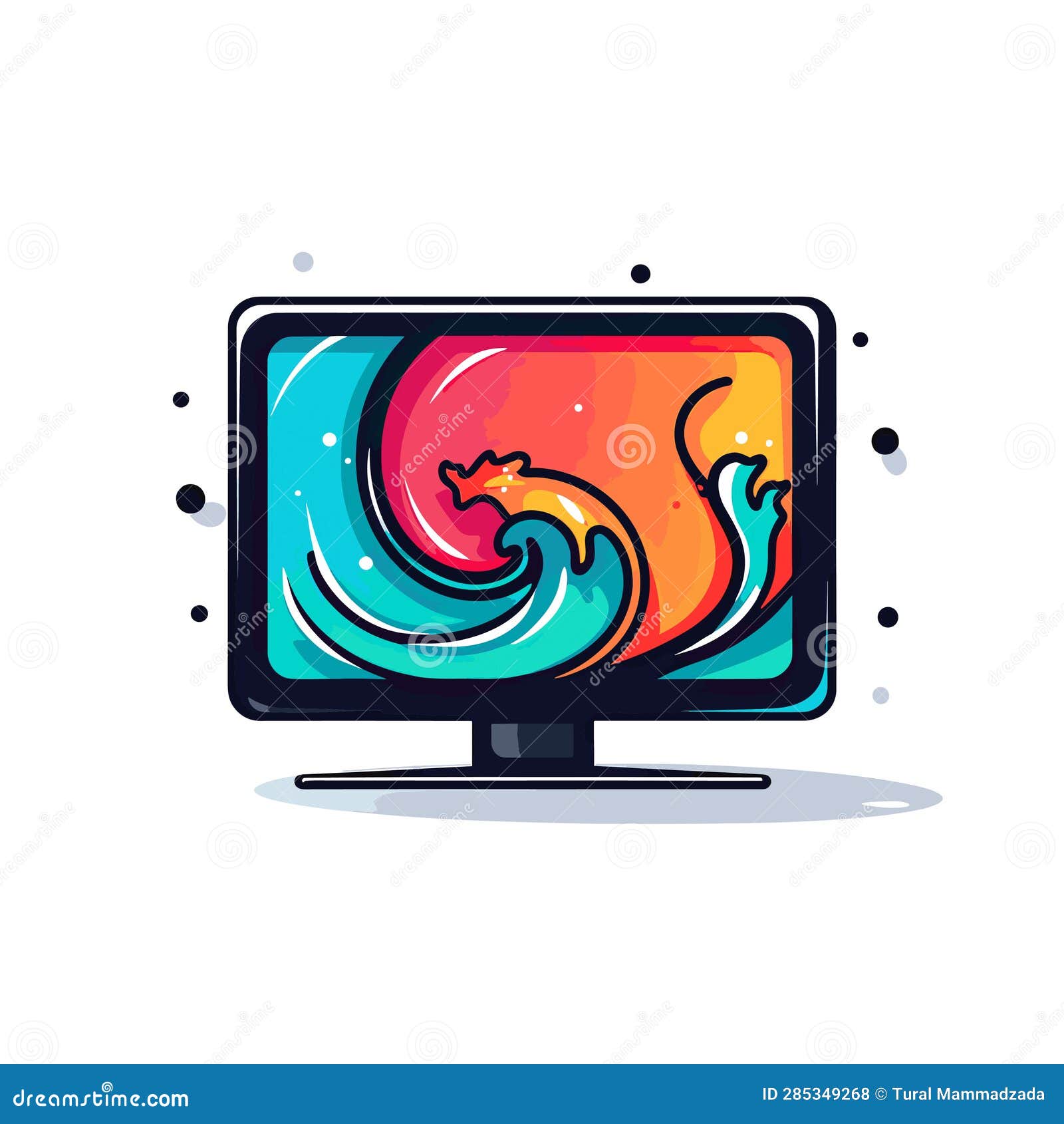 Vector of a Flat Screen TV Displaying a Vibrant and Colorful Wave Icon ...