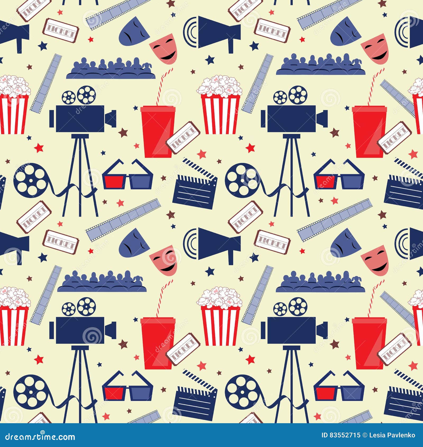 Vector Flat Seamless Pattern with Cinema Attributes. Stock Vector ...