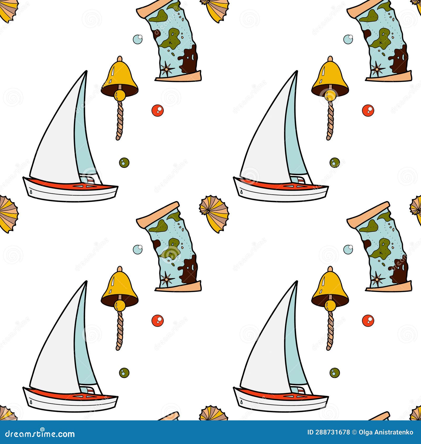 Vector Flat Seamless Pattern on the Theme of Sea Cruise Stock ...