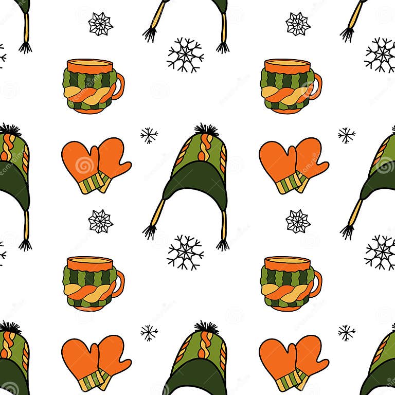 Vector Flat Seamless Pattern of Winter Clothes Stock Vector - Illustration of seasonal, holiday ...