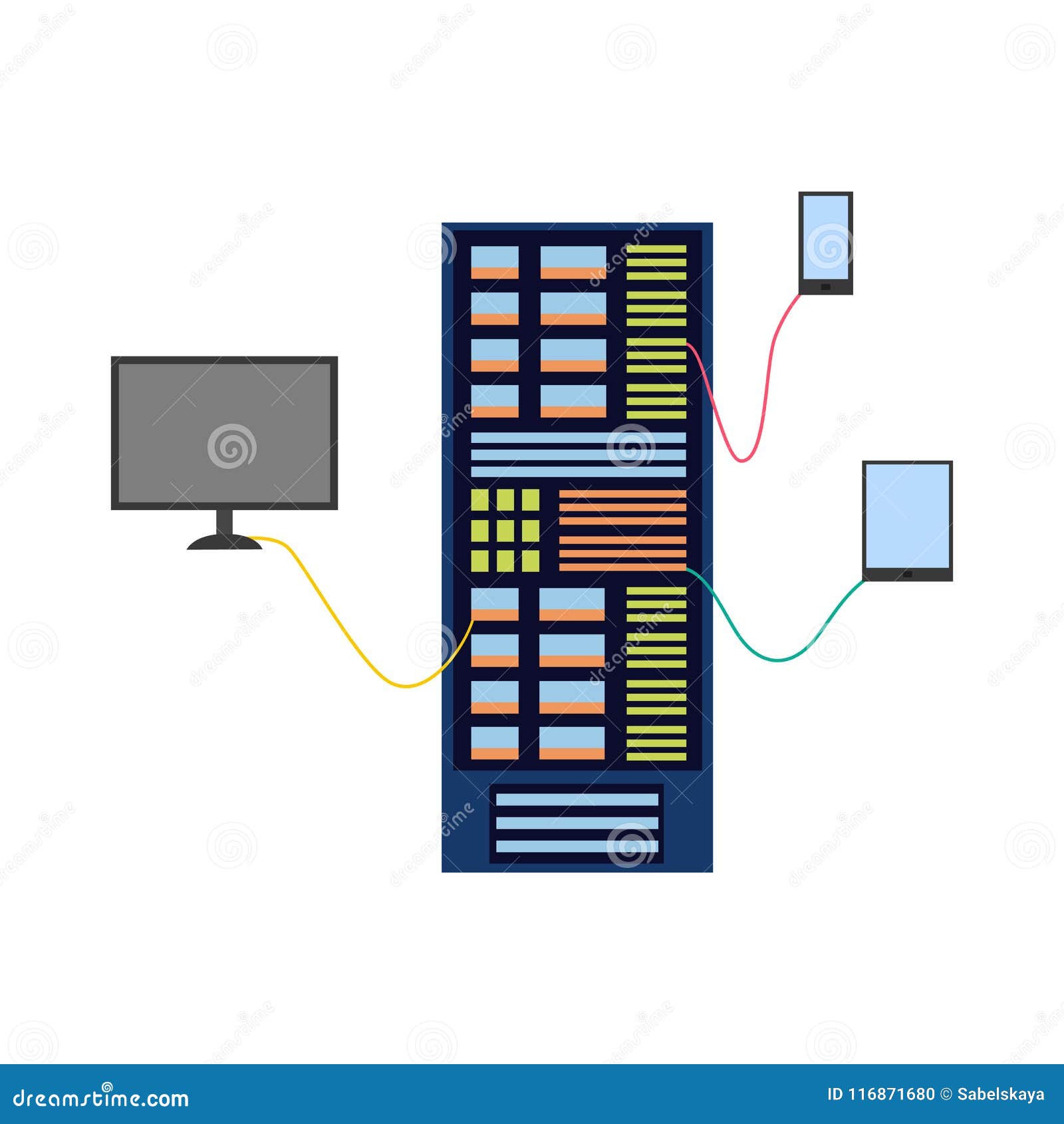 Vector Flat Server Rack at Data Center Stock Vector - Illustration of ...