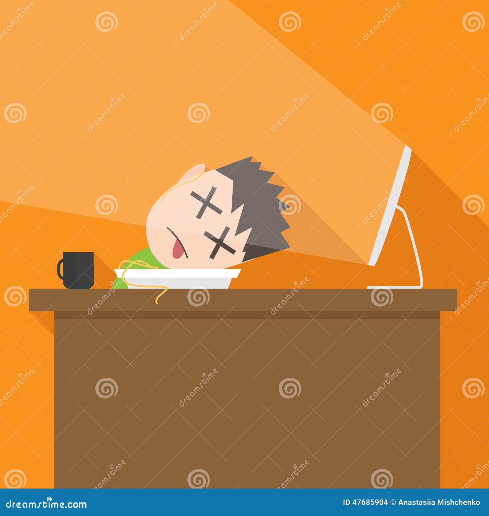 Vector Flat Simple Illustration of Tired Man Stock Vector ...