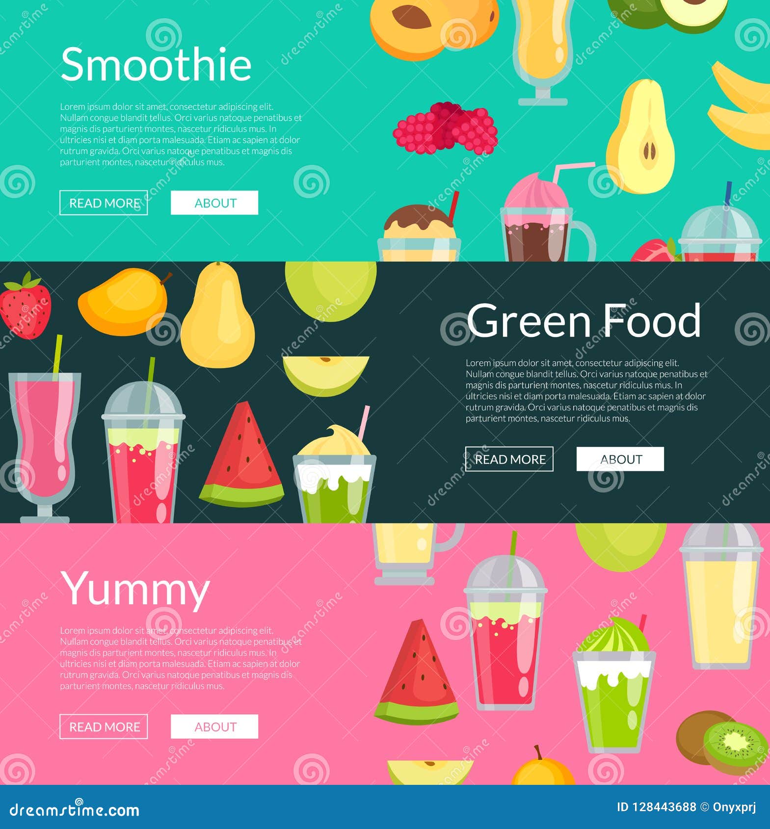 Vector Flat Smoothie Elements Web Banner Templates Illustration Stock ...